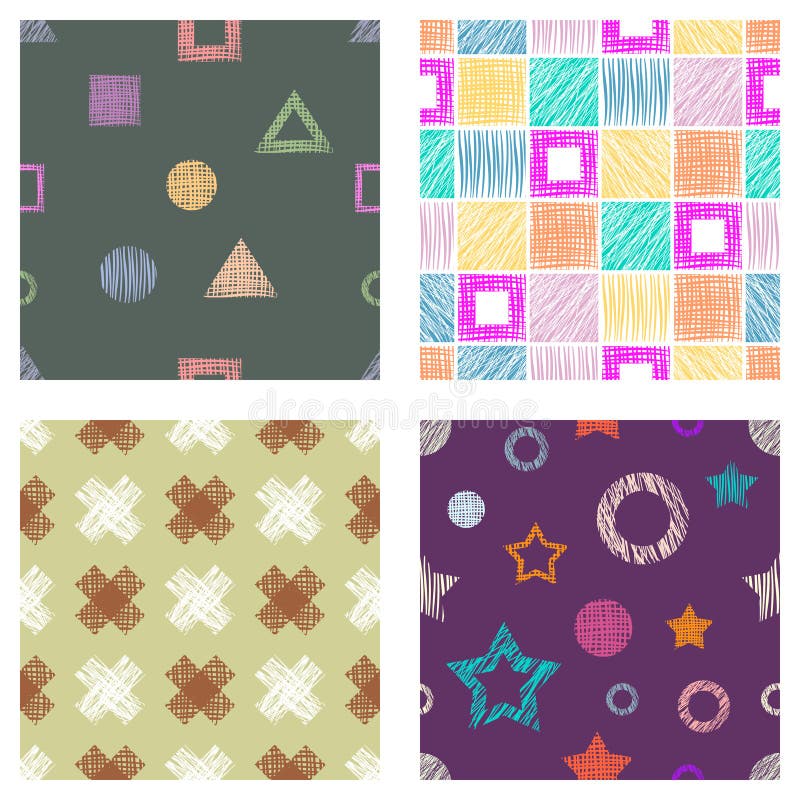Seamless Set of Vector Geometrical Patterns with Stars, Triangles ...
