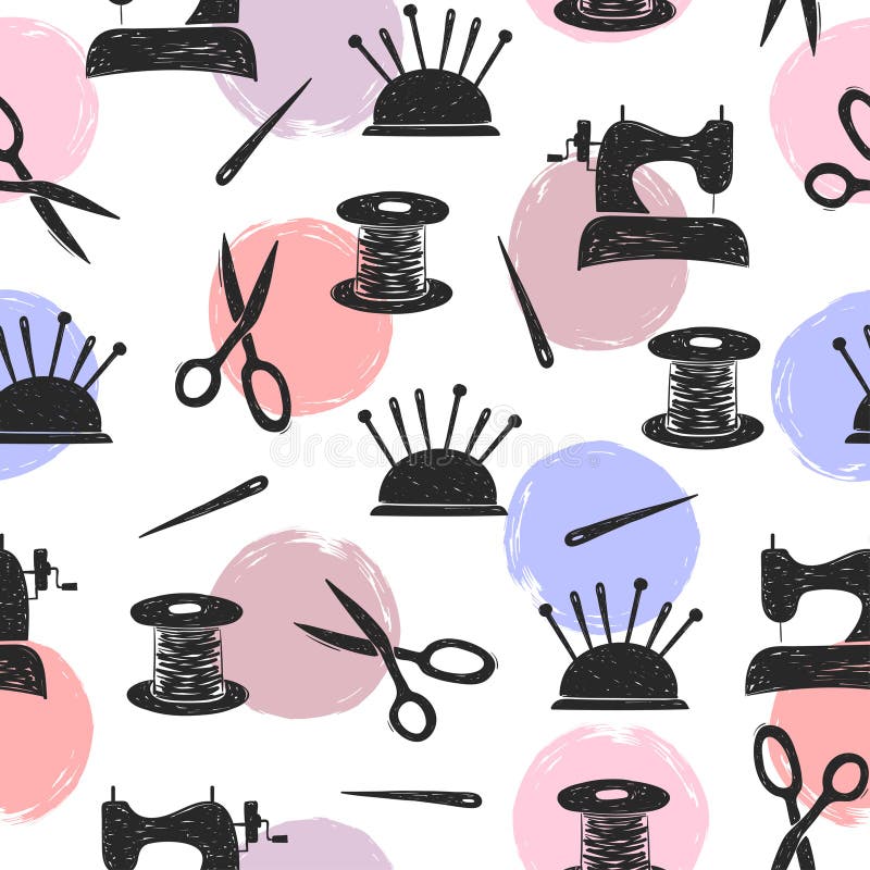 Seamless Sewing Pattern with Doodle Sewing Tools Stock Vector ...
