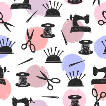 Seamless Sewing Pattern with Doodle Sewing Tools Stock Vector ...