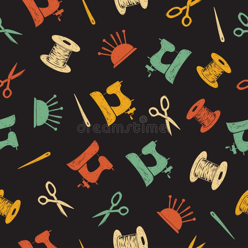 Seamless Sewing Tools Pattern. Tailoring Doodle Vector Illustration ...