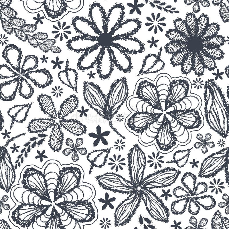 Seamless Shabby Floral Hand-drawn Curly Pattern Stock Illustration ...