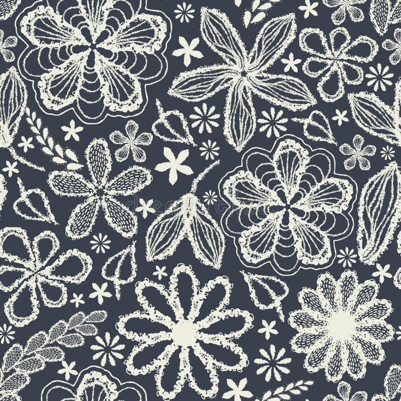Seamless Shabby Floral Hand-drawn Curly Pattern Stock Illustration ...