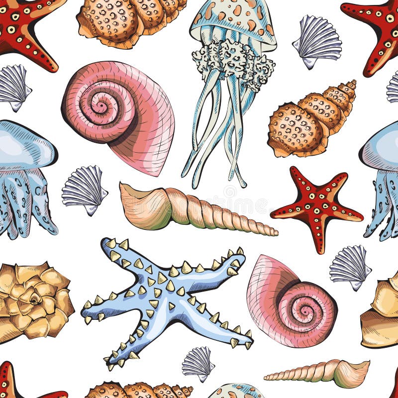 Seamless shell pattern stock illustration. Illustration of life - 123311270
