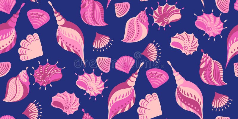 Summer Cute Ocean Sea Shells Seamless Pattern. Stock Vector ...