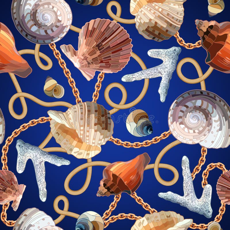 Seamless with Shells, Coral and Chains. Marine Motif Background ...