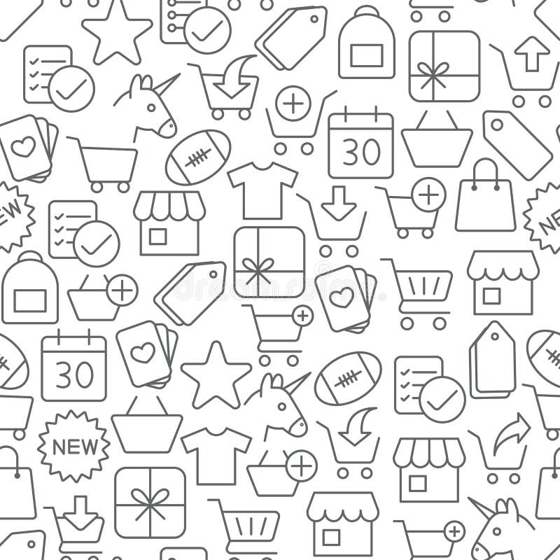 Seamless Shopping Icons Pattern on White Background Stock Illustration ...