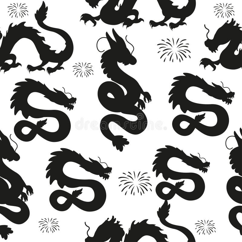 Seamless Silhouette Pattern Chinese New Year with Dragons Stock Vector ...