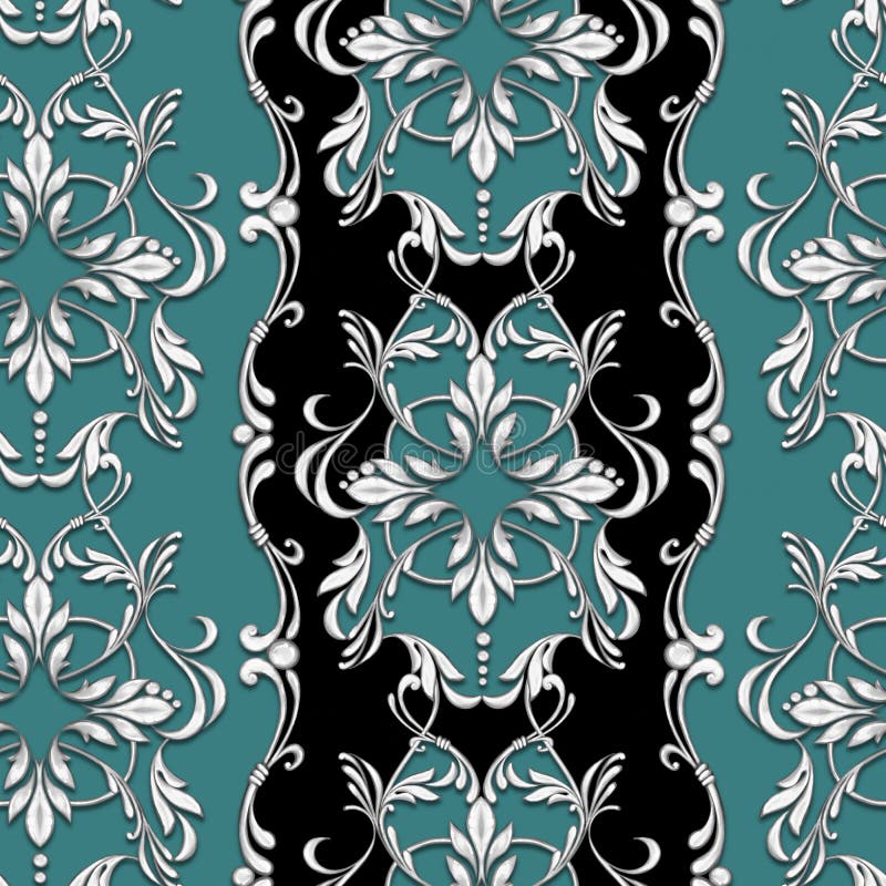 Seamless Silver Baroque Pattern Stock Illustration - Illustration of ...