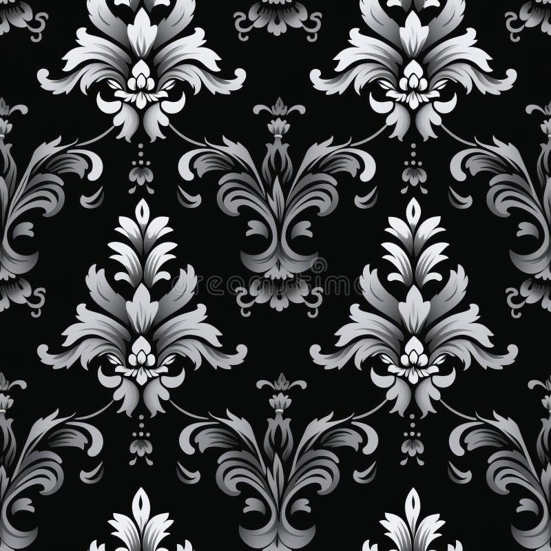 Seamless Silver Flower and Leaf Pattern with Baroque Chiaroscuro ...