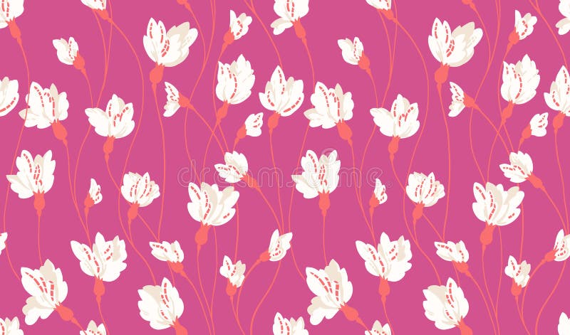 Seamless Simple Creative Flowers Buds with Branches Pattern. Vector ...