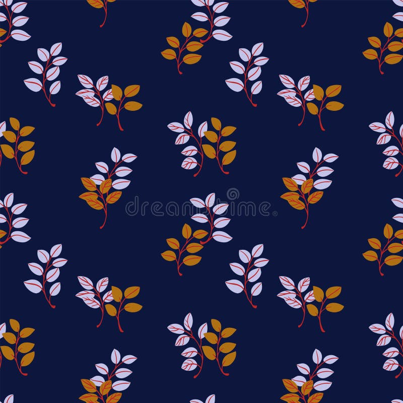 Seamless Simple, Cute Abstract Branches Leaves Pattern on a Dark ...