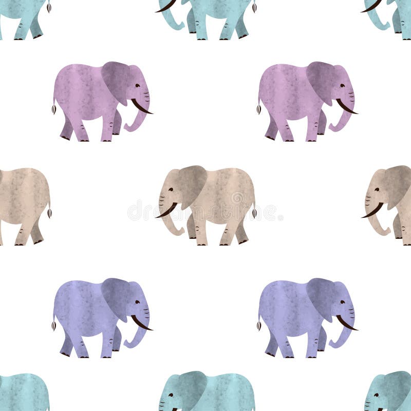 Seamless Simple Elephant Pattern. Vector Watercolor Illustration Stock ...