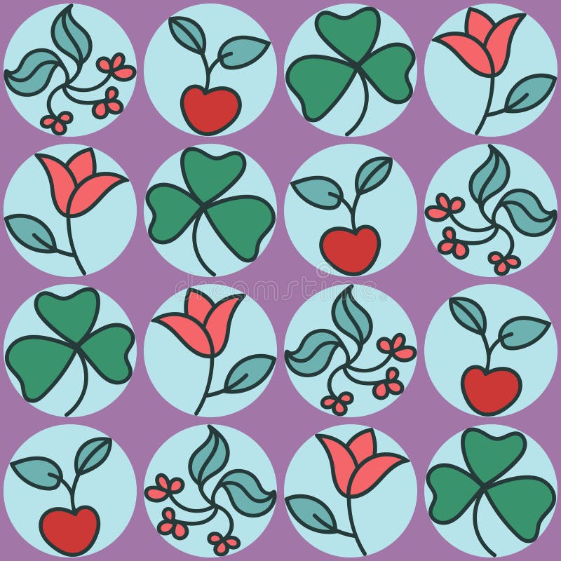 Seamless Simple Floral Pattern. Circles with Plants on a Lilac ...