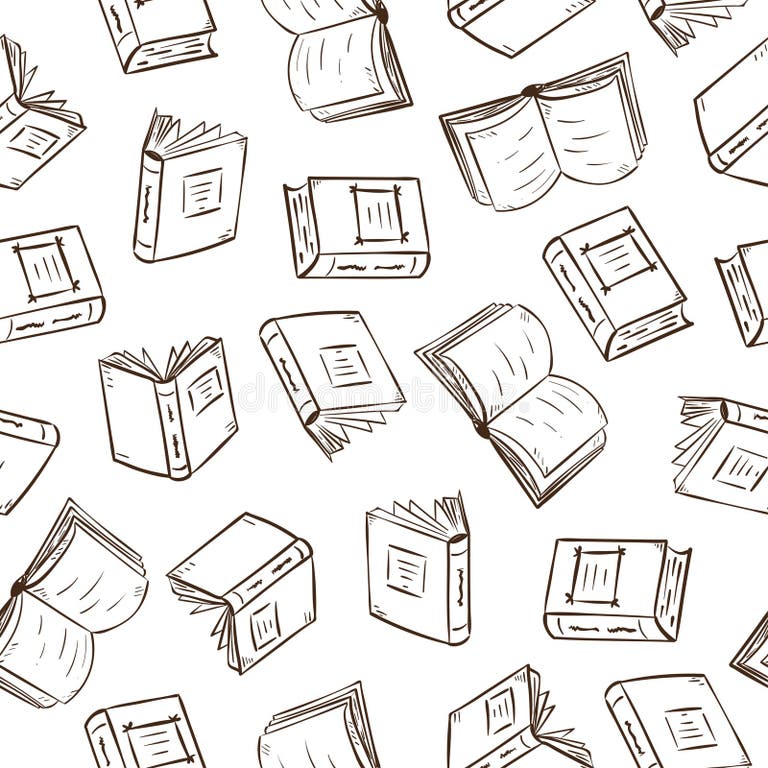 Seamless Sketch Books Pattern. Outline Book Vector Illustration Stock ...