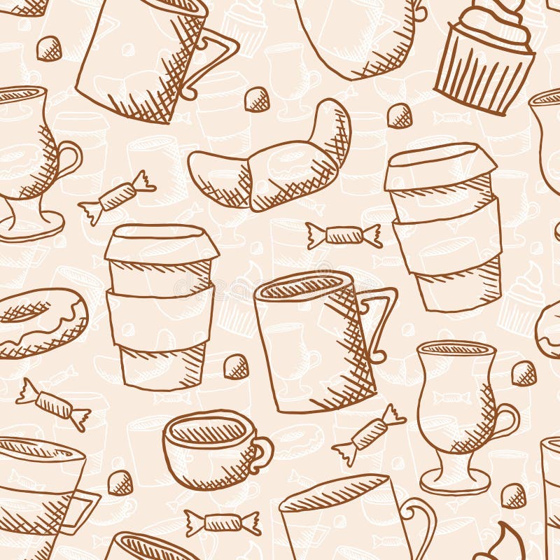 Seamless Sketchy Doodle Style Coffee Pattern Stock Vector ...
