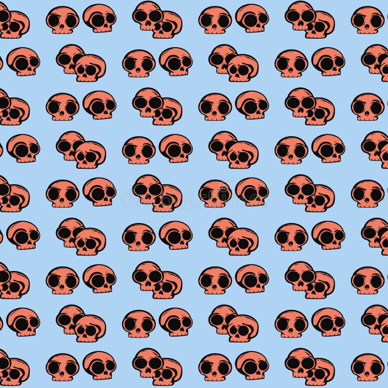 Seamless Skull Pattern Skeleton Design on Blue Background Stock ...