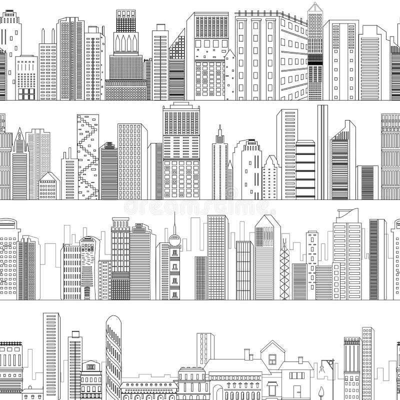 Seamless Skyscraper Building Pattern Stock Vector - Illustration of ...