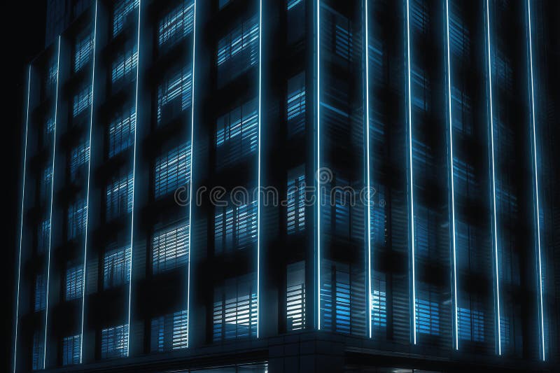 Seamless Skyscraper Facade with Blue Tinted Windows and Blinds at Night ...