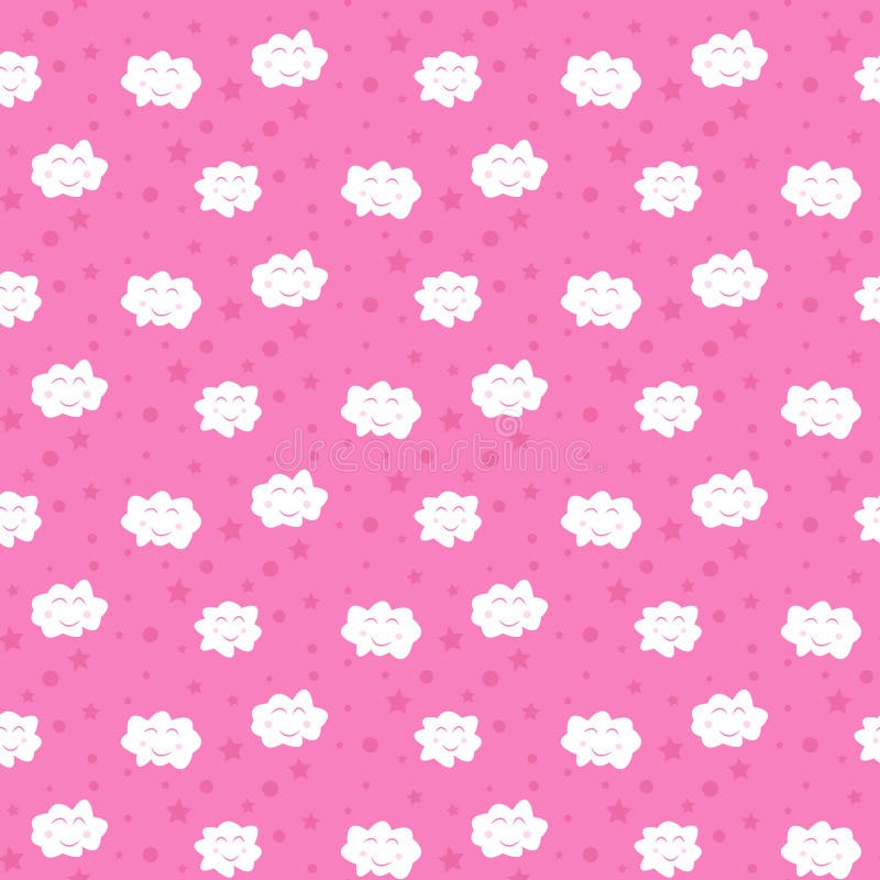 Seamless Smiling Pink Cloud Pattern Stock Vector - Illustration of ...