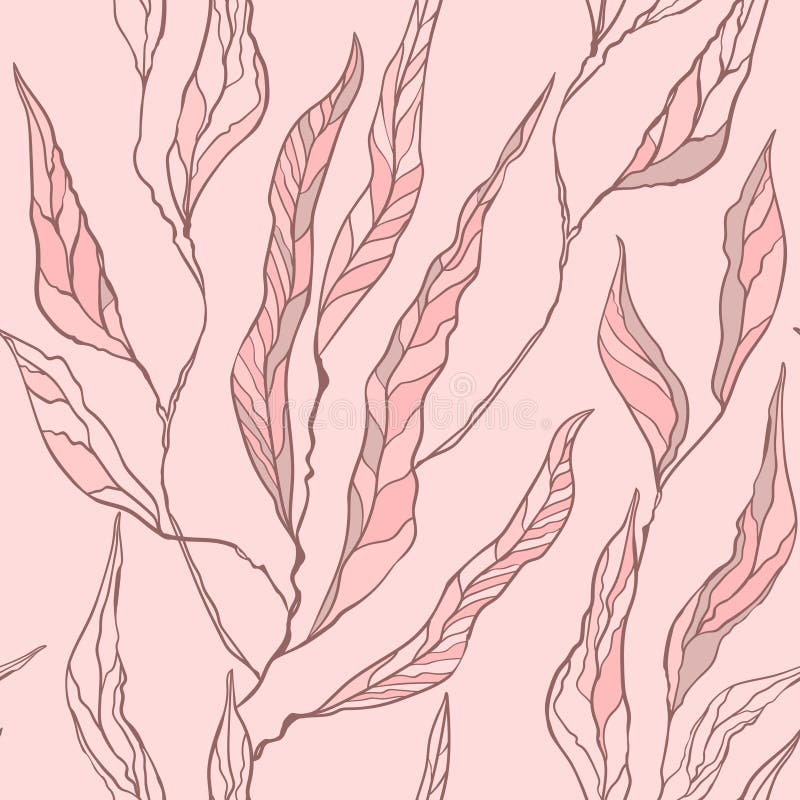 Seamless Soft Pink Pattern with Large Long Leaves on a Square ...