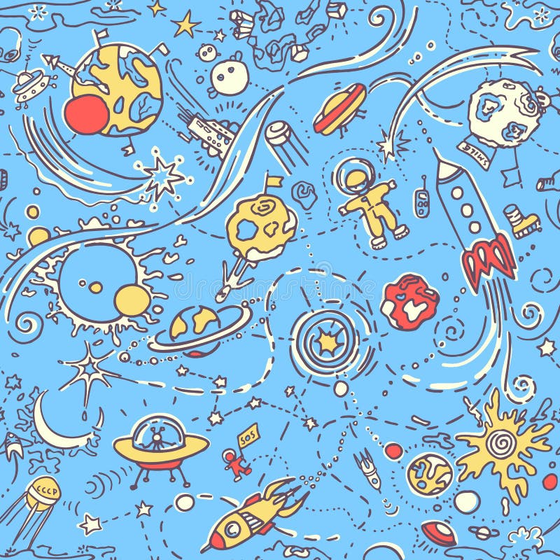 Seamless Space Pattern Cartoon Style. Stock Illustration - Illustration ...