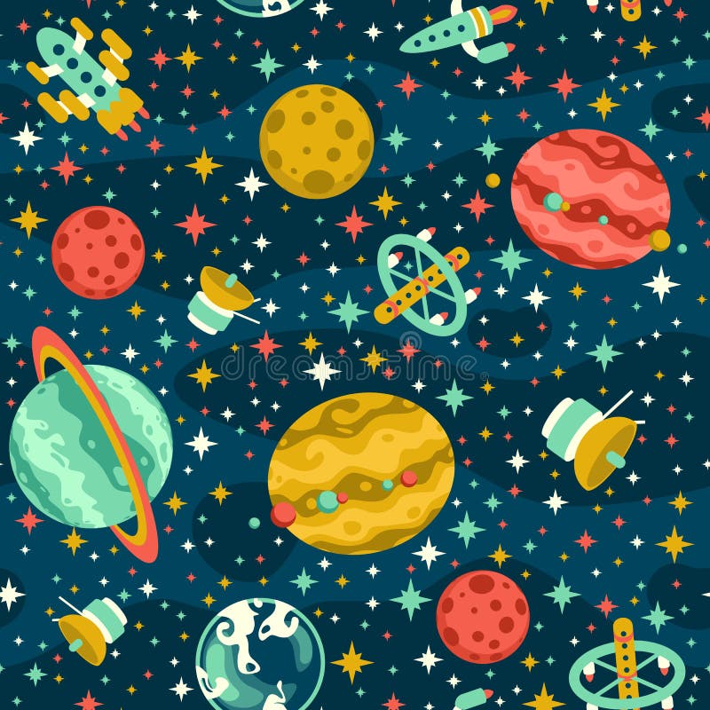 Seamless space pattern stock vector. Illustration of cosmic - 91537853
