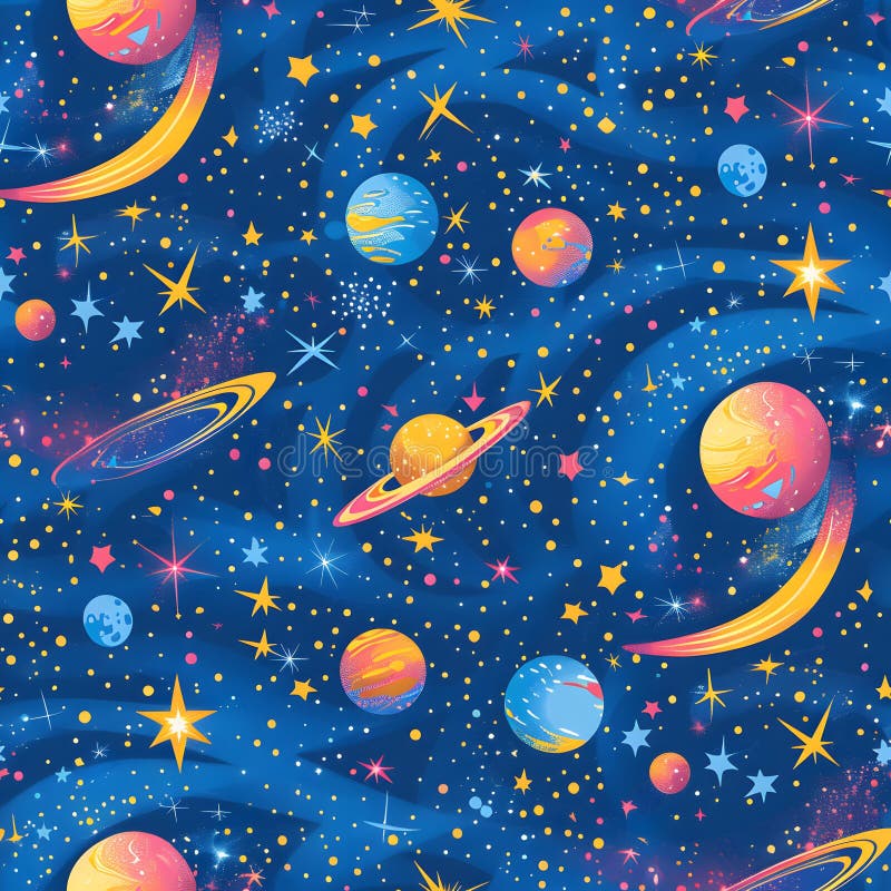 Seamless Space Universe Cosmic Pattern with Planets and Stars Stock ...