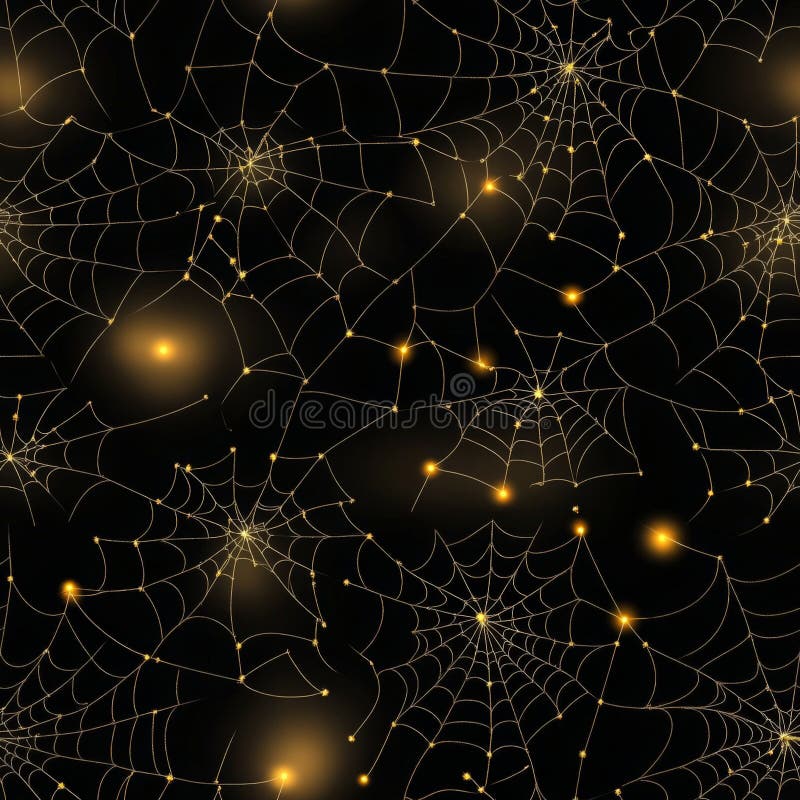Seamless Spider Web Pattern Realistic Textures Glowing Dew Drops Stock ...