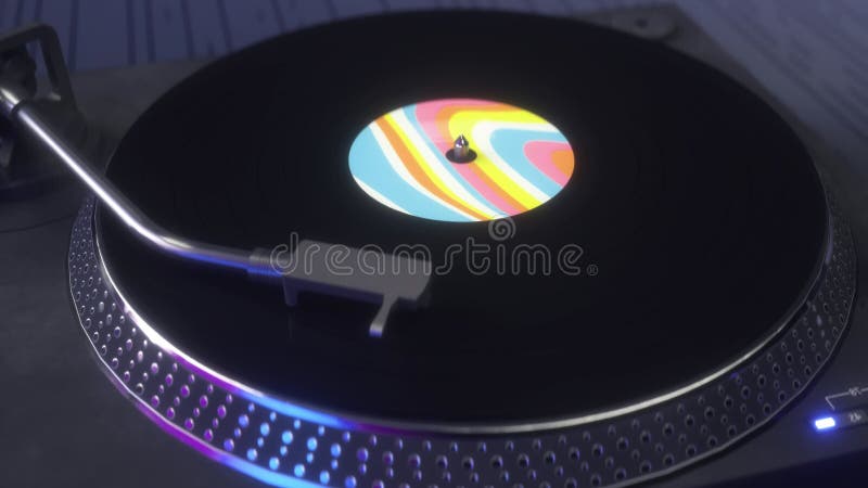 Seamless Spinning Vinyl Record on a DJ Turntable with Neon Lights Stock ...