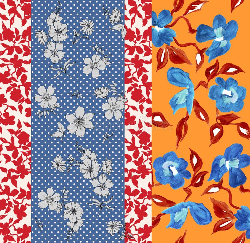 Seamless Spliced Blocked Floral Stripe. Ready for Textile Prints Stock ...