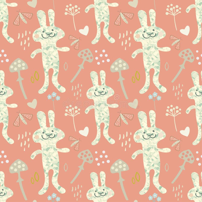 Seamless Spring Bunny Rabbit Pattern Vector Illustration Stock Vector ...