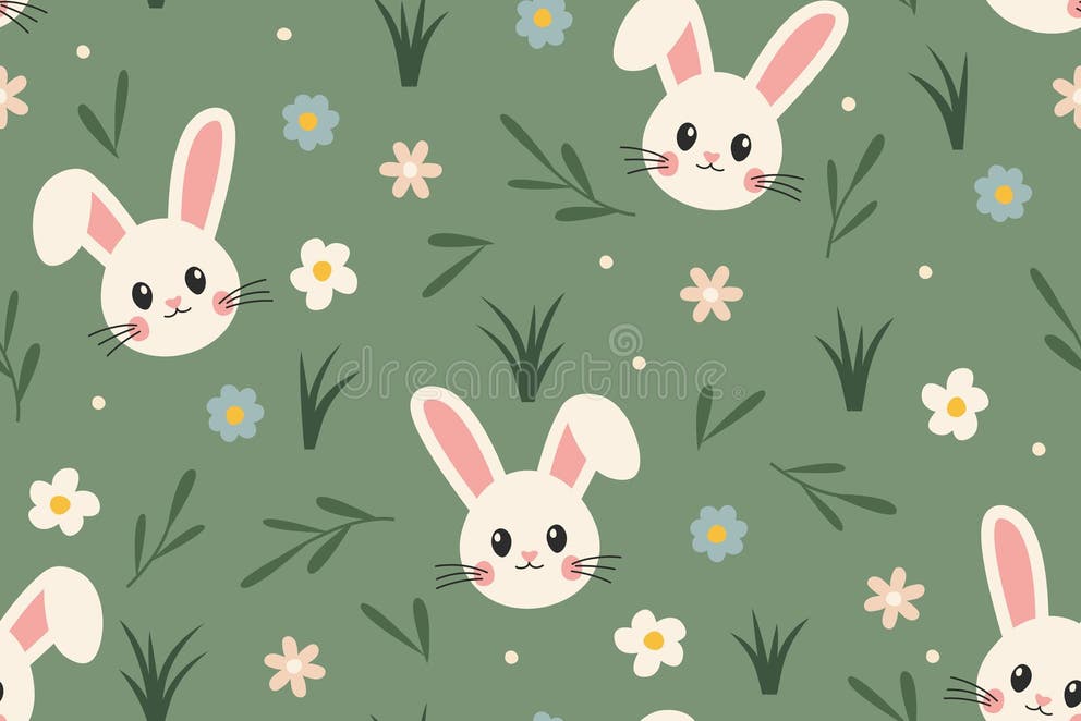 Seamless Spring, Easter Pattern with Bunny and Flowers Stock Vector - Illustration of easter ...
