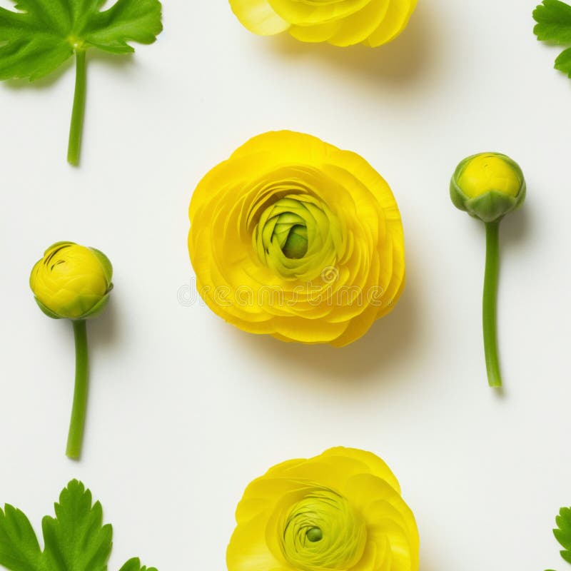 Seamless Floral Pattern with Yellow Ranunculus on White Background ...