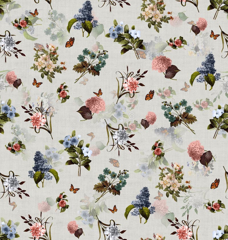 Seamless Spring Flowers and Leaves. Botanical Pattern, on White ...