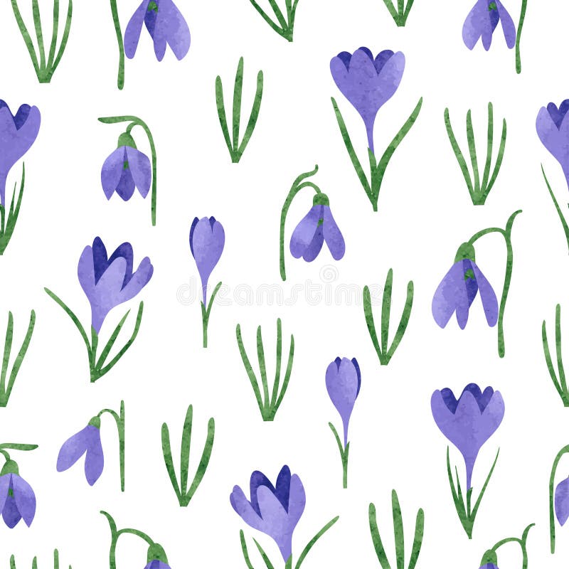Seamless Spring Flowers Pattern with Crocus and Snowdrop Stock Vector - Illustration of season ...