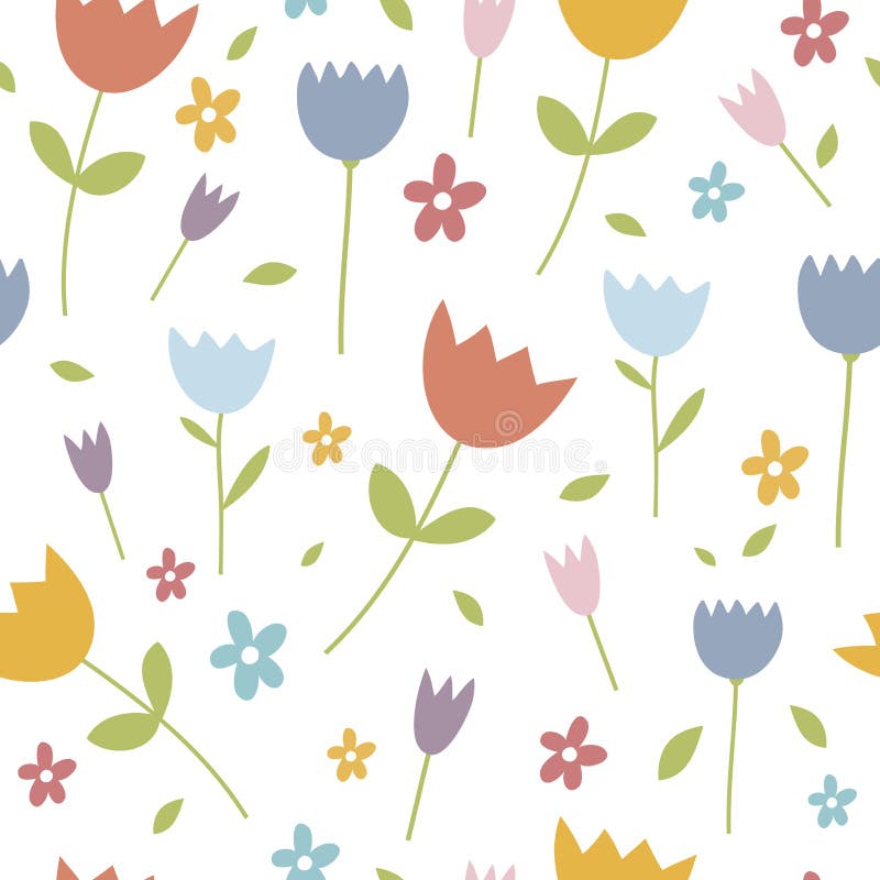 Seamless Spring Flowers Pattern. Floral Texture on White Background ...