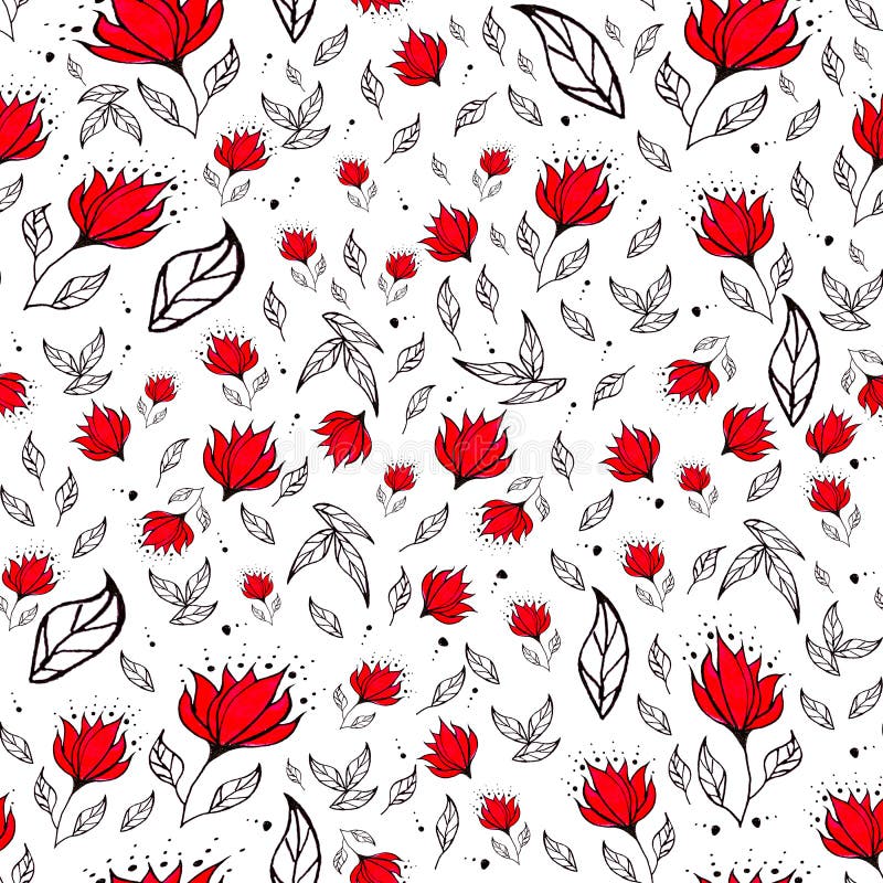 Seamless Spring Pattern in Classic Colors: Red, Black, White. Red ...