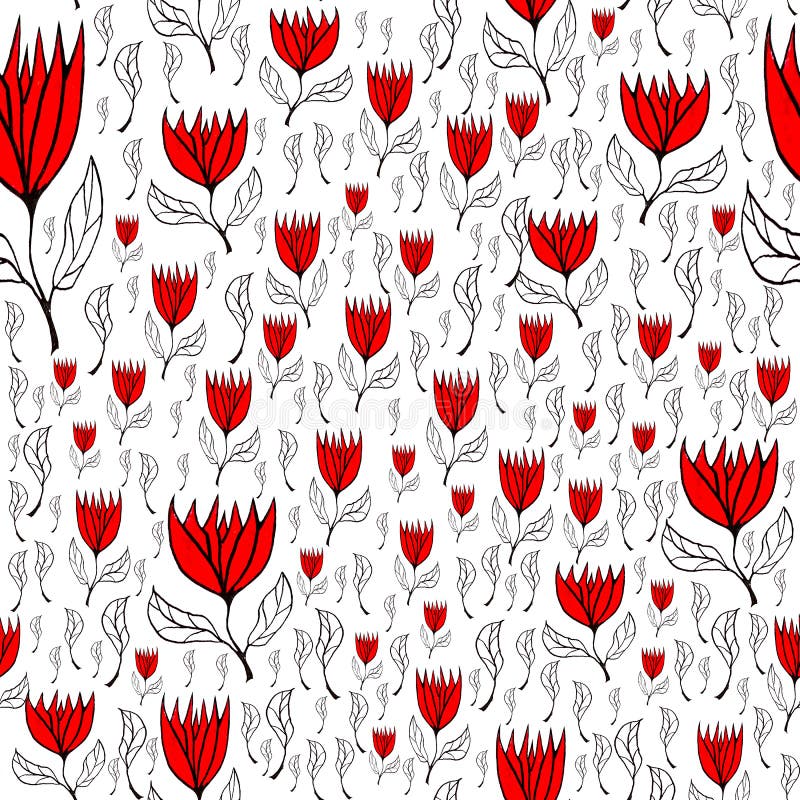 Seamless Spring Pattern in Classic Colors: Red, Black, White. Red ...