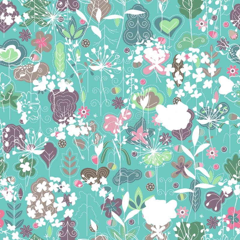 Seamless Spring Pattern with Stylized Blue Trees Stock Illustration ...