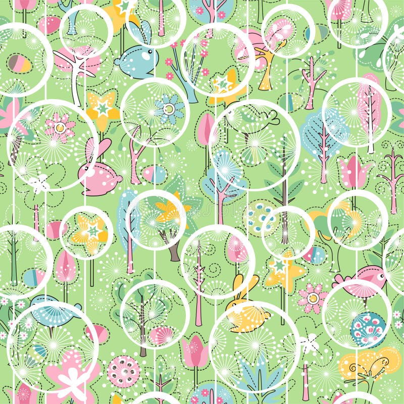 Seamless Spring Pattern with Stylized Green Trees Stock Illustration ...