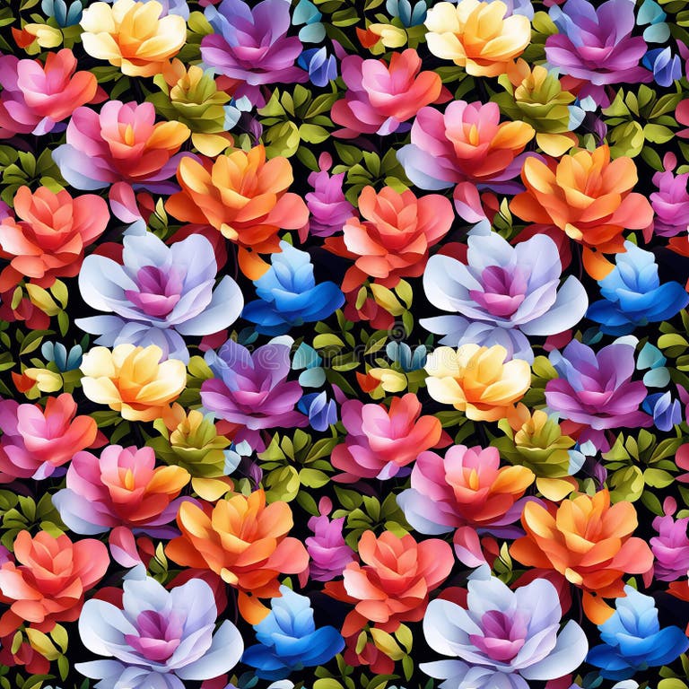 Seamless Square Tile, 4 Combined for Visual Display, Soft Edged Simplistic Style, Soft Floral ...