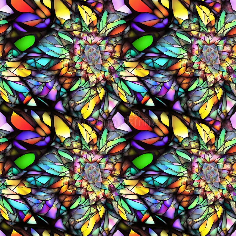 Seamless Square Tile, 4 Combined for Visual Display, Stained Glass ...