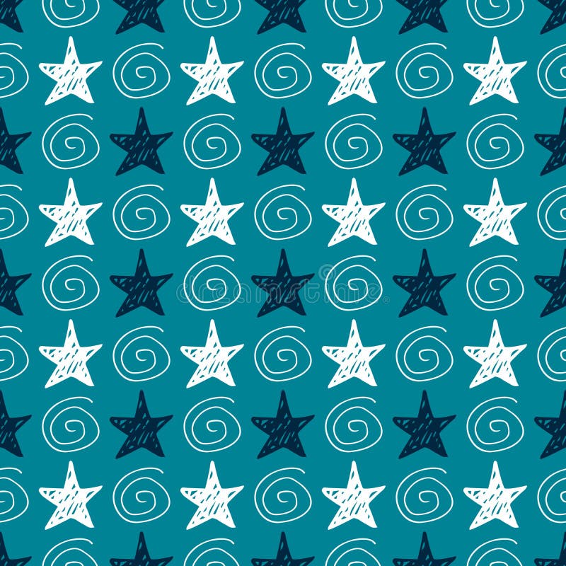 Seamless Star Pattern. Hand-drawn Stars and Spirals Stock Vector ...