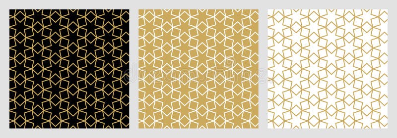 Seamless Star Pattern Set in Black, Gold, and White Stock Vector ...