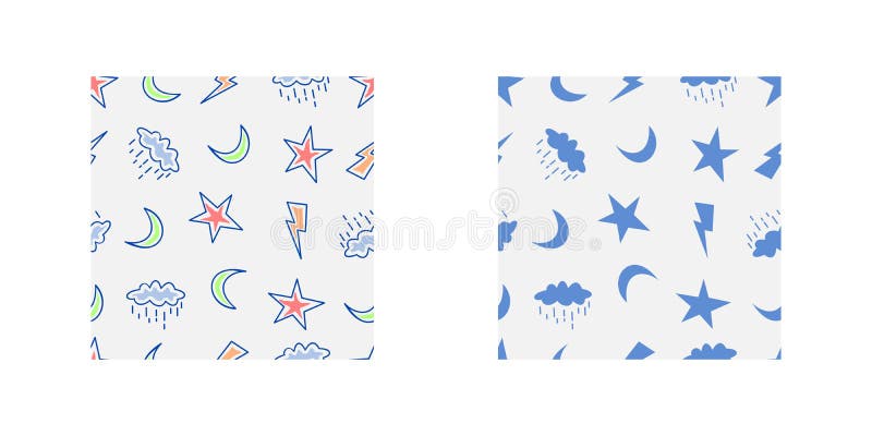 Seamless Star, Rain and Moon Pattern Stock Vector - Illustration of ...