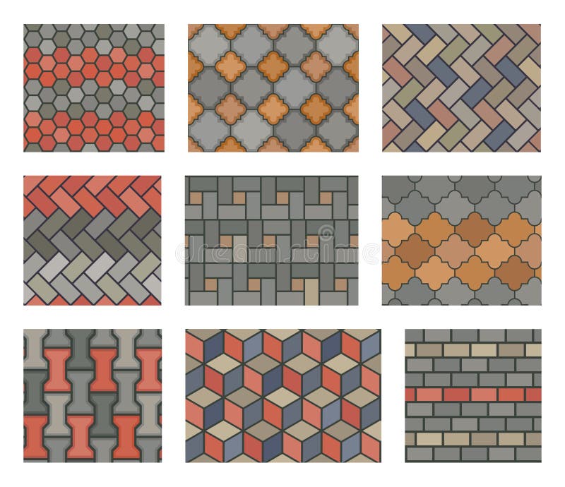 Seamless Stone Tiles Pavement Vector Set. Landscape Design Elements ...