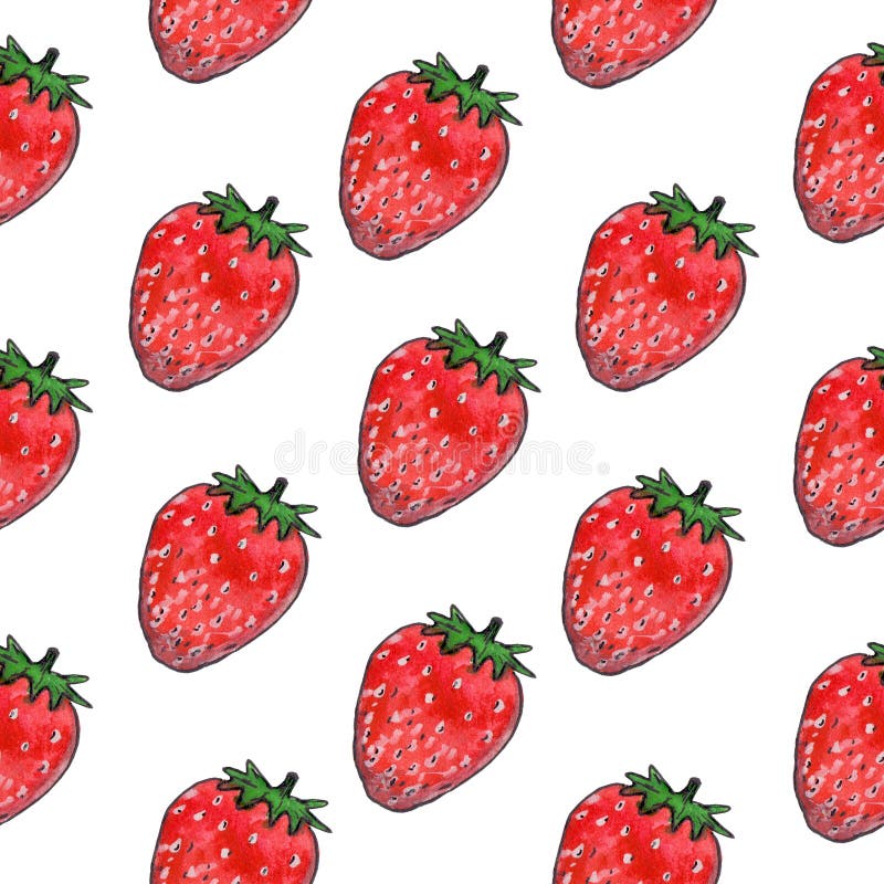 Seamless Strawberry Pattern in Nice Bright Colors. Hand Drawn ...