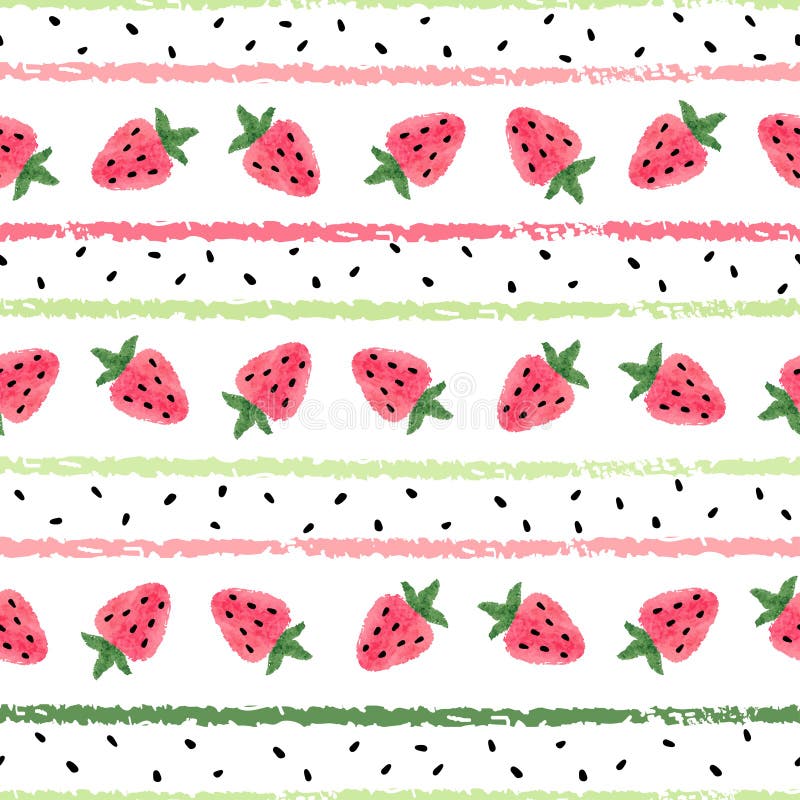 Seamless Strawberry Pattern. Vector Striped Background with Berries ...