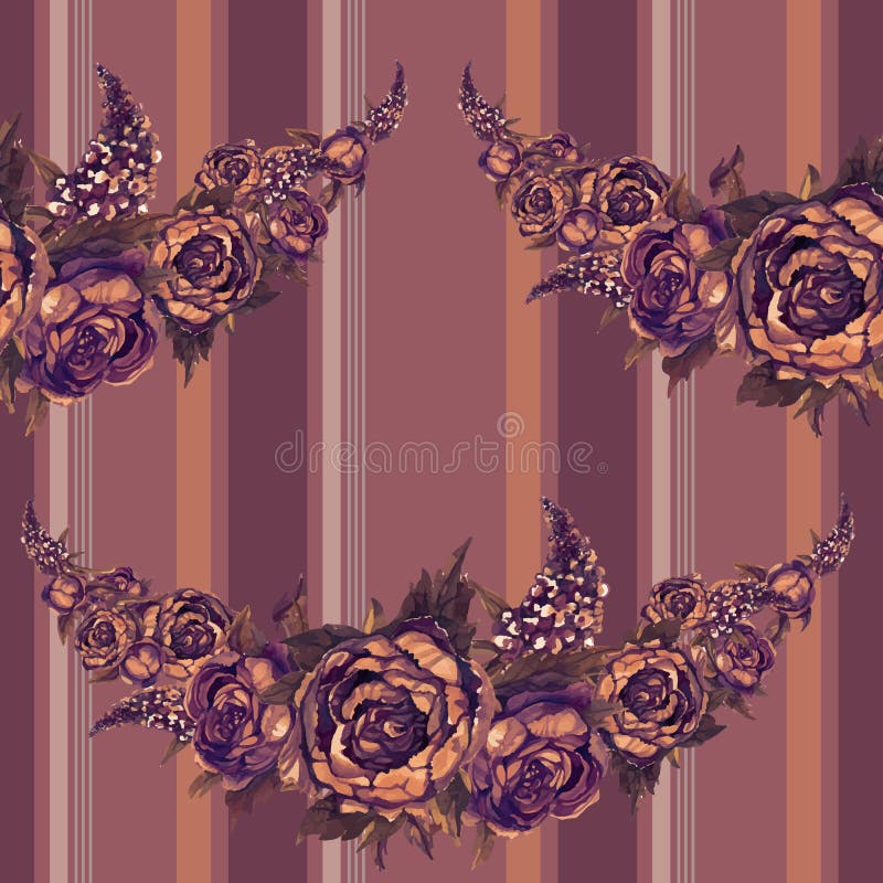 Seamless Stripe Pattern with Watercolor Flowers. Vector. Stock Vector ...