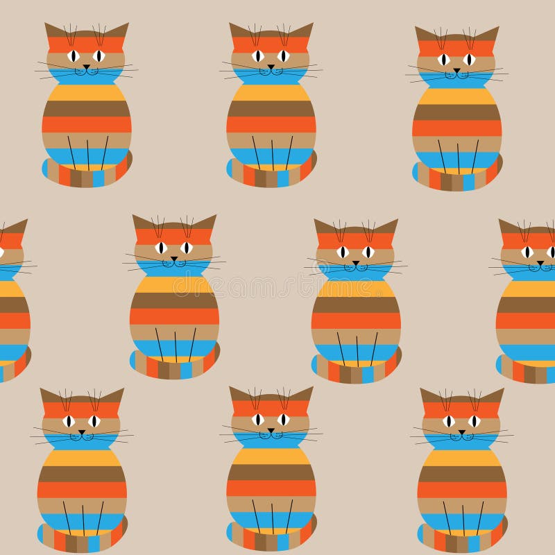 Seamless Striped Pattern with Cats Stock Vector - Illustration of ...